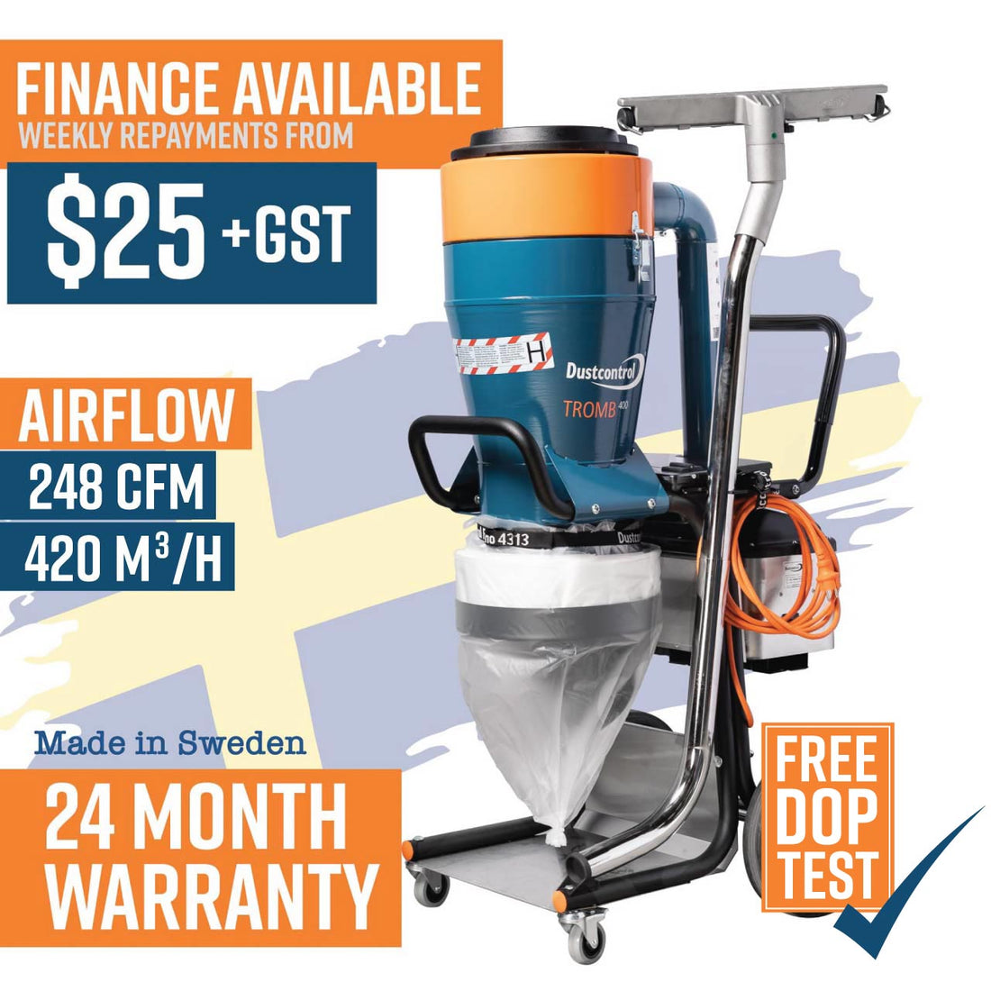 Dustcontrol Tromb 400L Vacuum, Single Phase, Twin Motor, 3000watt, 48k ...